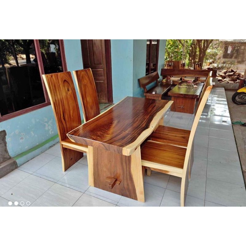 Jual Meja makan set trembesi / meja makan set kursi blok trembesi / set ...