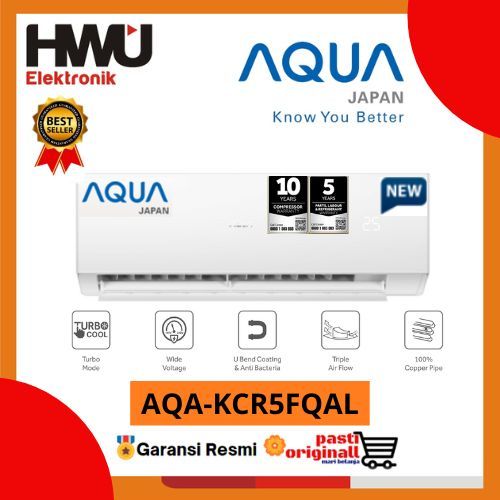 Jual AQUA AQAKCR5FQAL AC SPLIT 1/2 PK STANDART AIR CONDITIONER TURBO COOL AQA-KCR5FQAL | Shopee ...