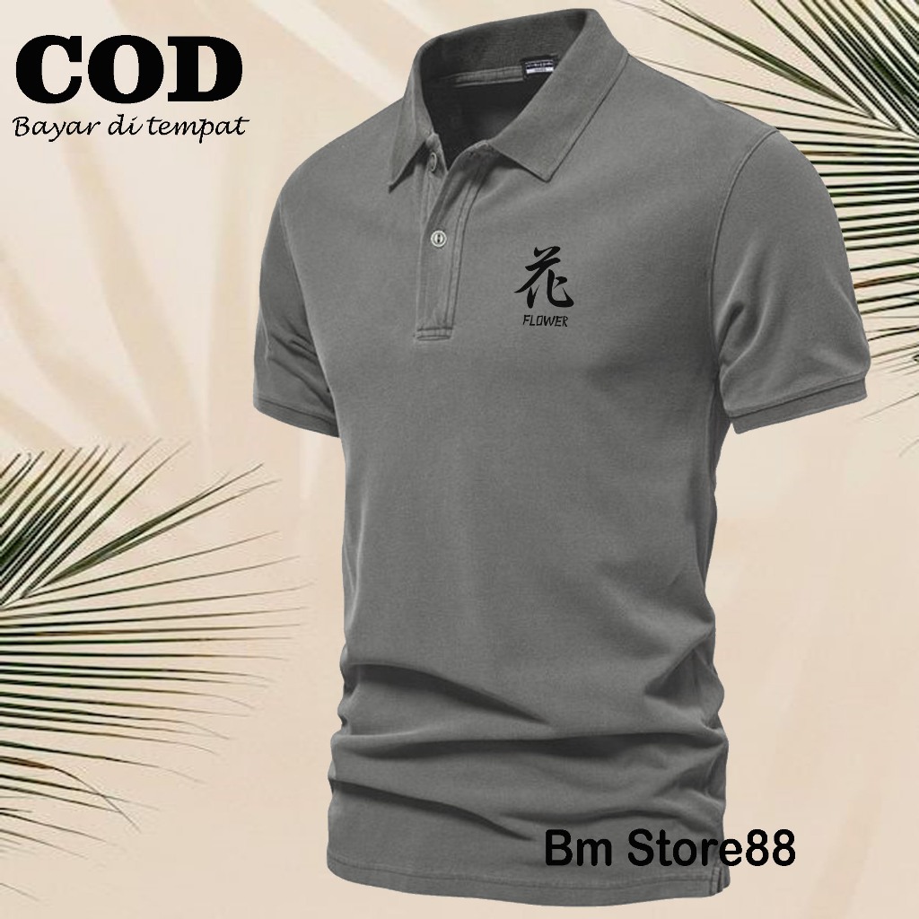 Jual COD T-shrit POLO kerah Flower Text Hitam Baju Kaos Kerah Lengan Pendek Shirt Polo Basic ...