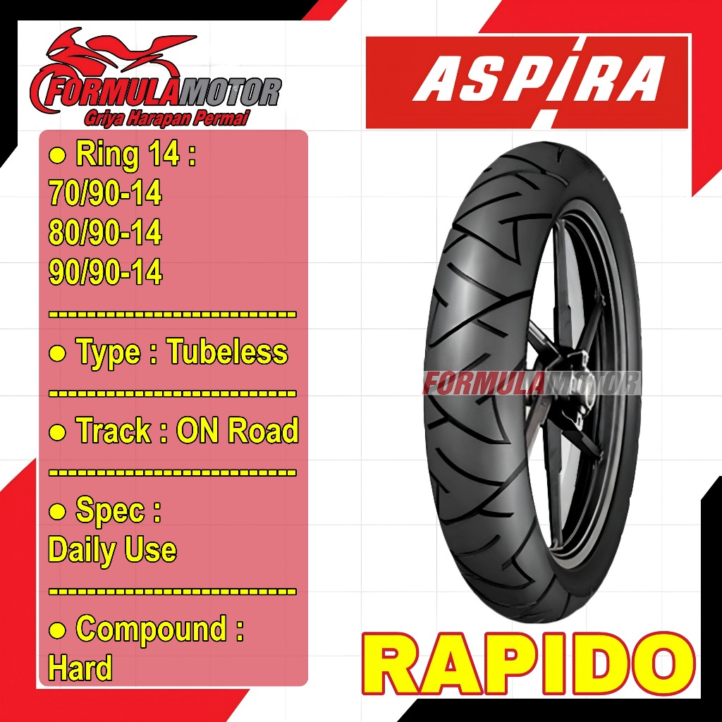 Jual Aspira Maxio Rapido Ring 14 Tubeless All Size (Hard Compound) Ban Motor Matic Tubles (70/90 ...