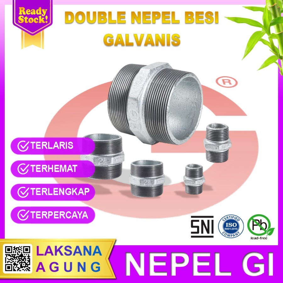 Jual Double nepel galvanis 1/4 besi | Sok drat luar 1/4 G-Brand | Nepel ...