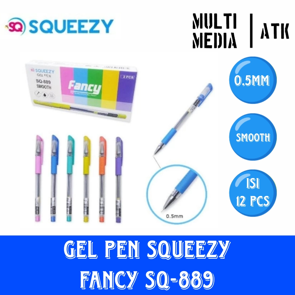Jual 12 PCS PEN GEL FANCY SQUEEZY SQ-889 / PULPEN GEL MURAH | Shopee ...