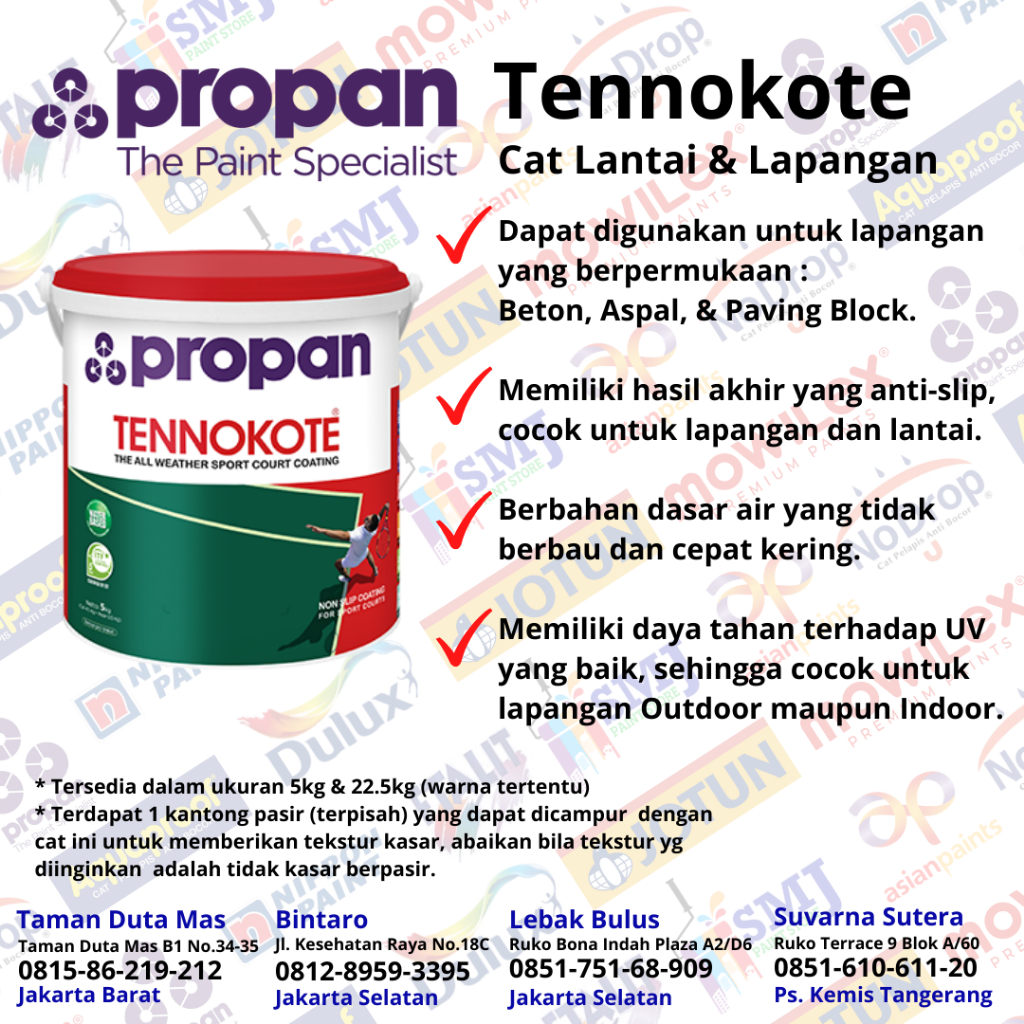 Jual CAT LAPANGAN BASKET TENIS PROPAN TENNOKOTE HIJAU MERAH DAN WARNA ...