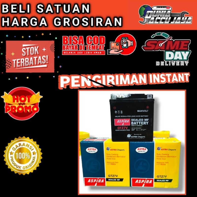Jual Aki motor kering ASPIRA ORI ASTRA gtz7v 12v 7ah HONDA CBR 250 YAMAHA NMax Old Aerox 155 ...
