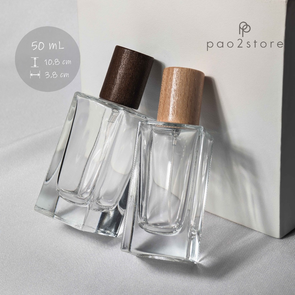 Jual Botol Parfum Spray 50ml - Tutup Kayu - Kaca Kotak Tebal Clear ...