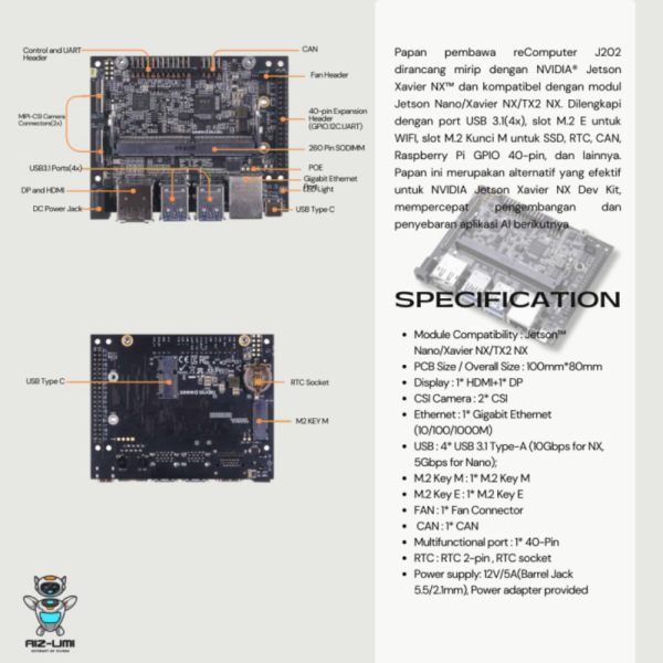 Jual Recomputer J202 Carrier Board For NVIDIA Jetson Nano/Xavier NX/TX2 ...