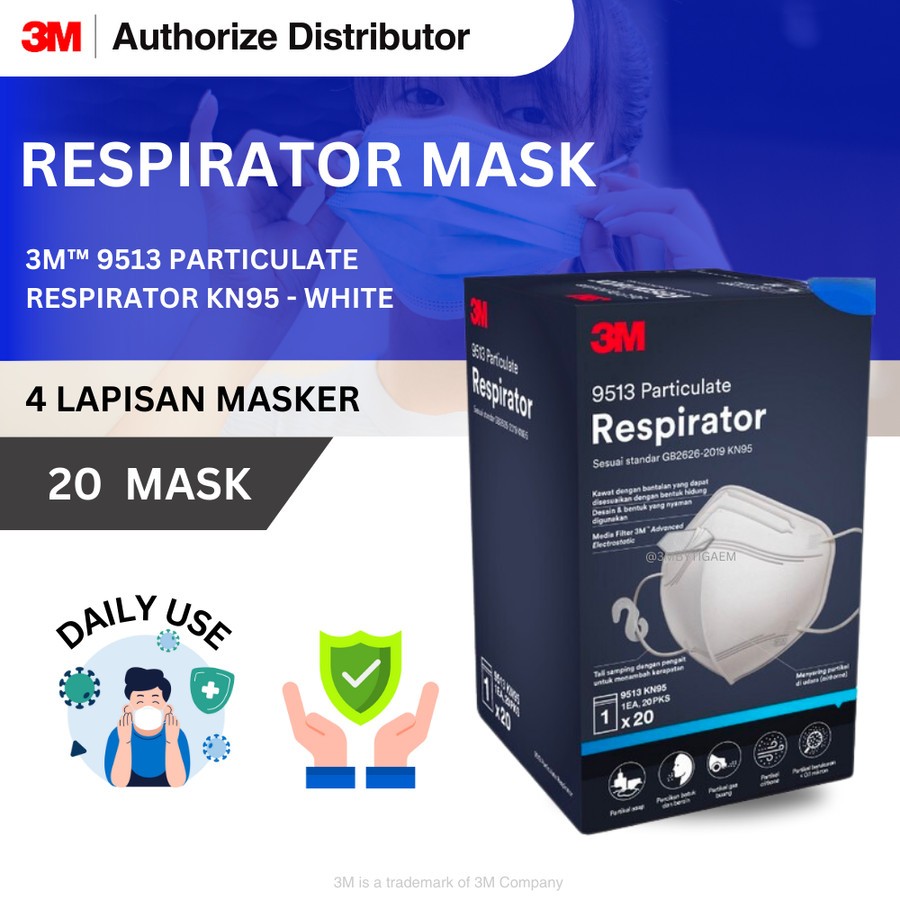 Jual 3M Masker Nexcare 9513 Particulate Respirator KN95 Putih - BOX isi ...