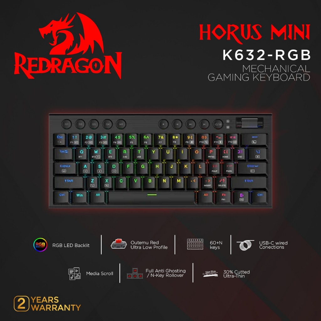 Jual Redragon Mechanical Gaming Keyboard 60% HORUS MINI - K632 RGB ...