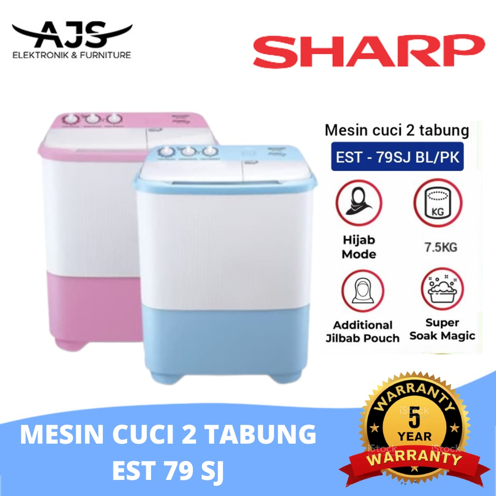 Jual MESIN CUCI SHARP 2 TABUNG EST 79 SJ 7,5 KG GARANSI RESMI TERMURAH ...