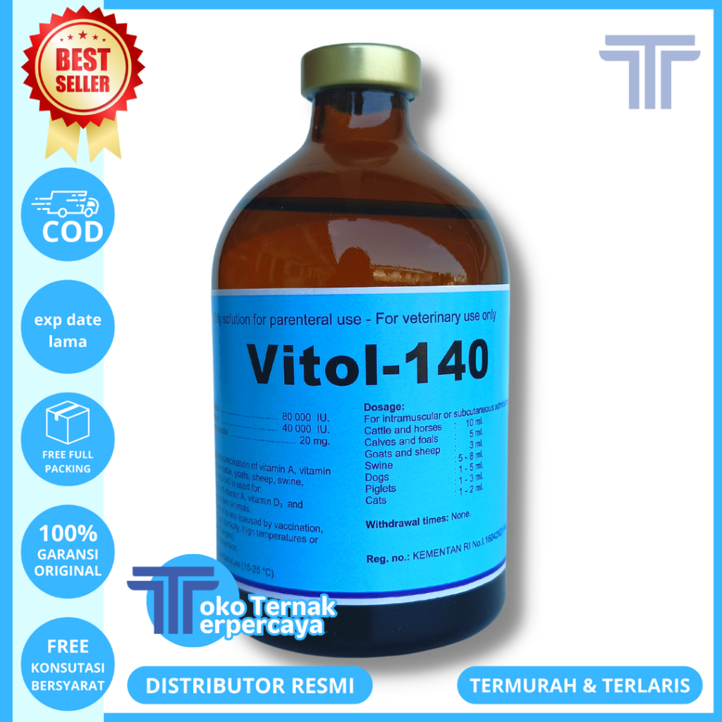 Jual VITOL 140 100ml Original - Vitamin ADE Untuk Memperbaiki Kondisi dan Produktivitas Hewan ...