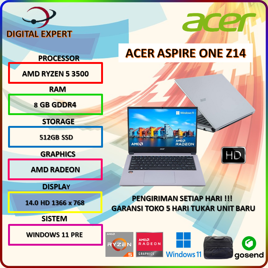 Jual Laptop Acer Aspire One Z14 Ryzen 5 3500 8GB 512GB WIN 11 PRE 14.0 HD | Shopee Indonesia