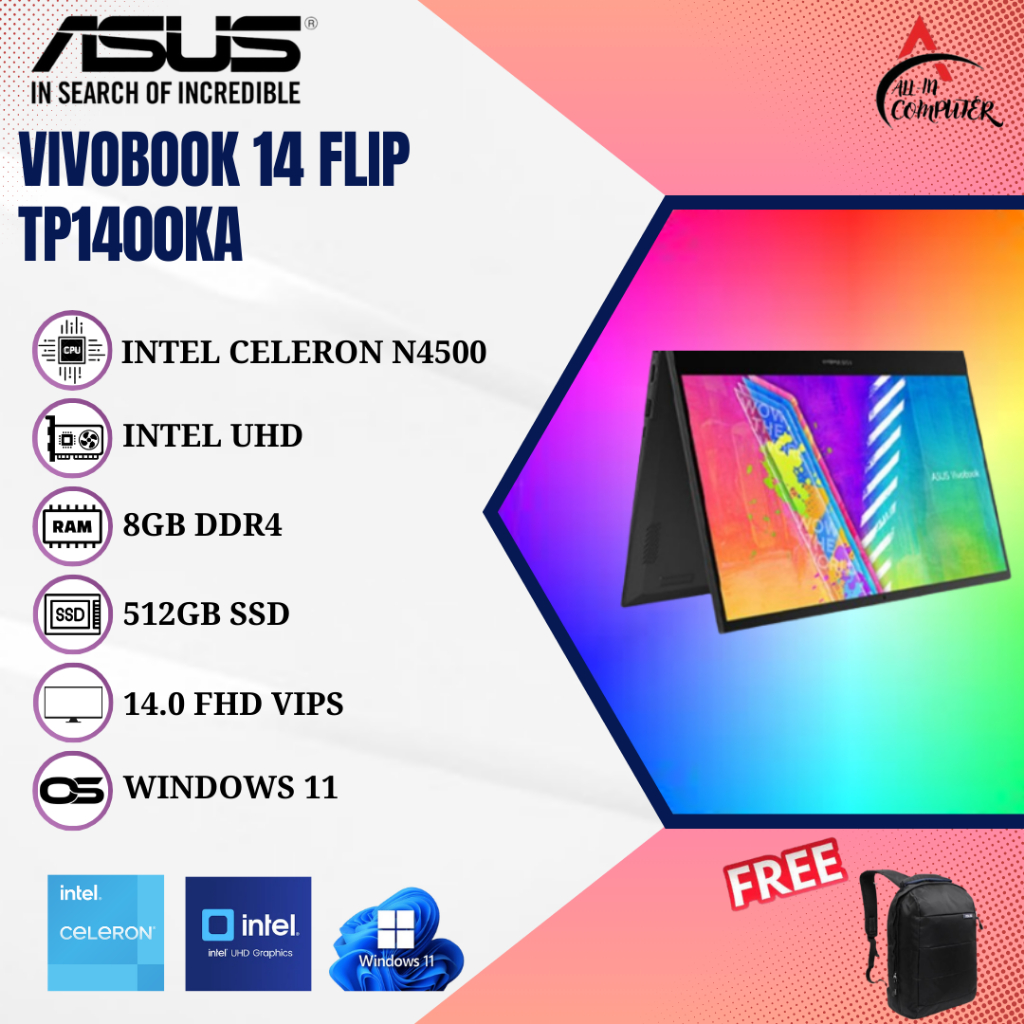 Jual Asus Vivobook 14 Flip TP1400KA Touch N4500 8GB 512GB W11+OHS ...