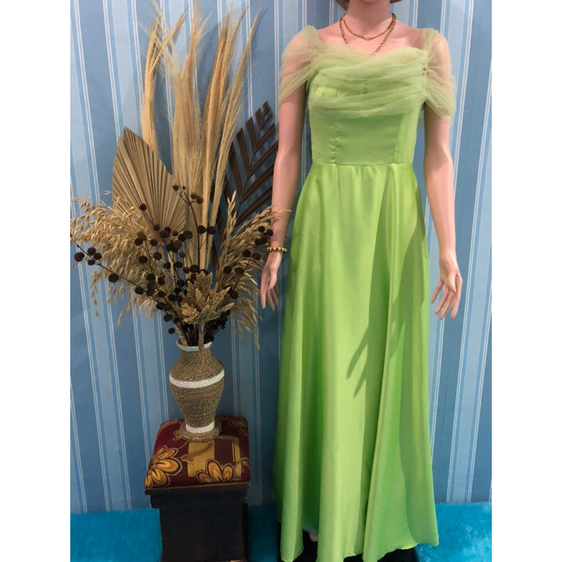 Jual gaun pesta model sabrina warna hijau muda | Shopee Indonesia