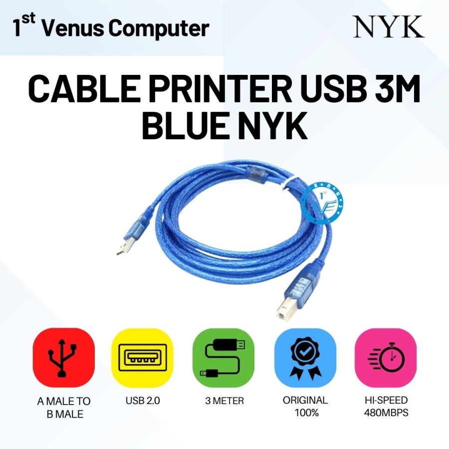 Jual CABLE PRINTER USB 3M BLUE NYK / KABEL PRINTER 3M / CAB22-NYK ...