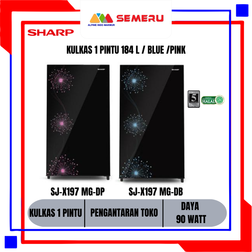 Jual SHARP KULKAS 1 PINTU 184 L / BLUE / PINK SJ-X197 MG-DB/DP KHUSUS ...