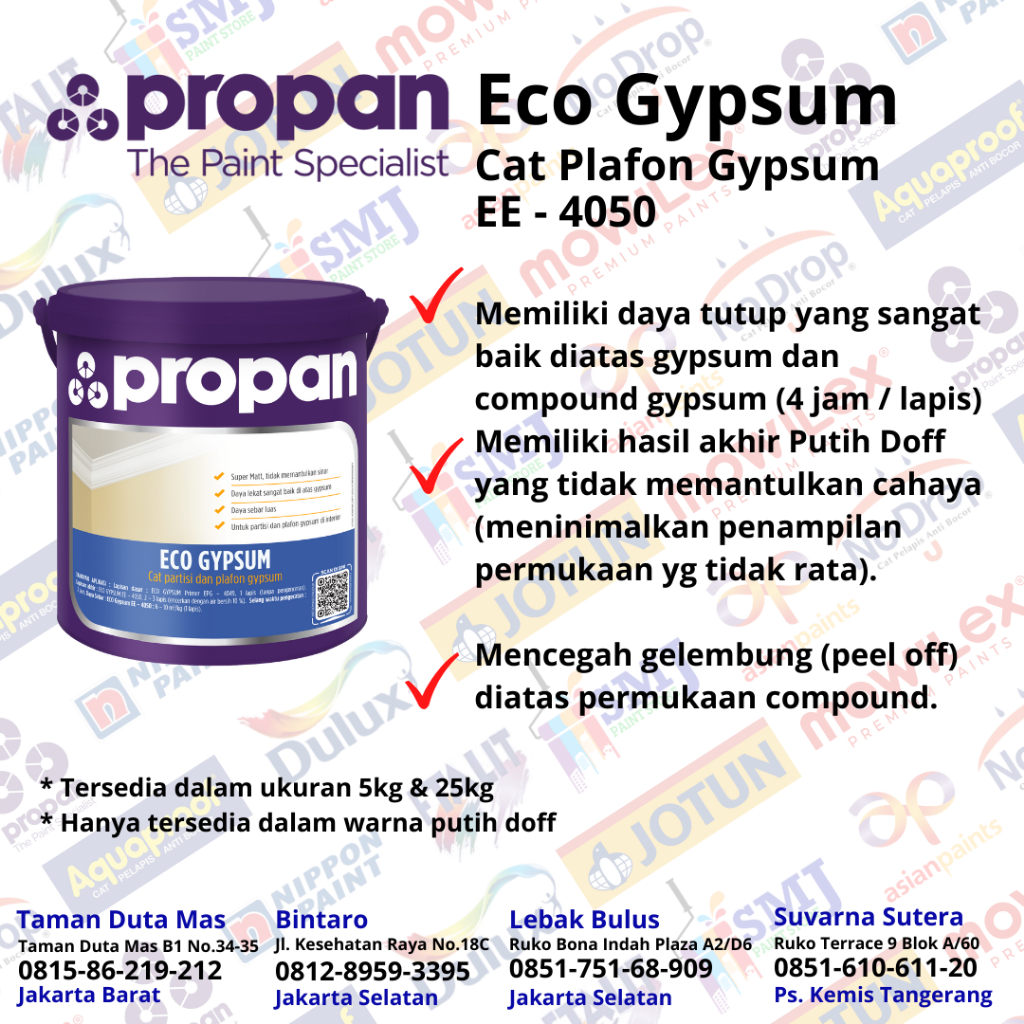 Jual CAT PLAFOND CEILING PROPAN ECO GYPSUM PUTIH WHITE 9101 KEMASAN 25 ...