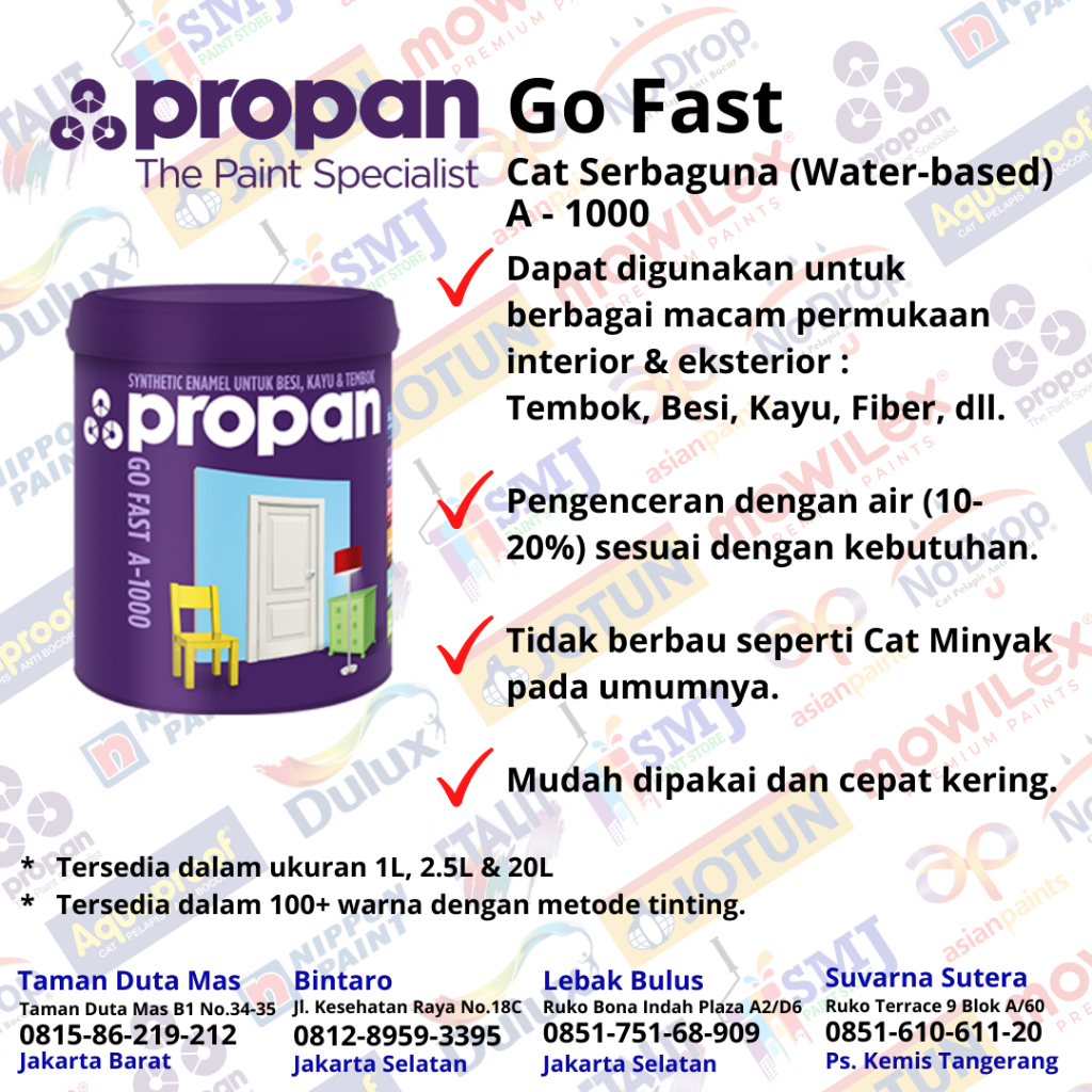 Jual CAT KAYU BESI TEMBOK WATERBASED PROPAN GO FAST uk. 1 liter ...
