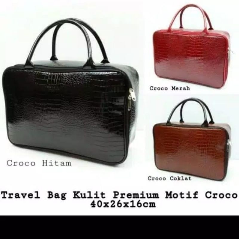 Jual Travel Bag Kulit Premium Motif Croco / Tas Travel Kulit Waterproof ...