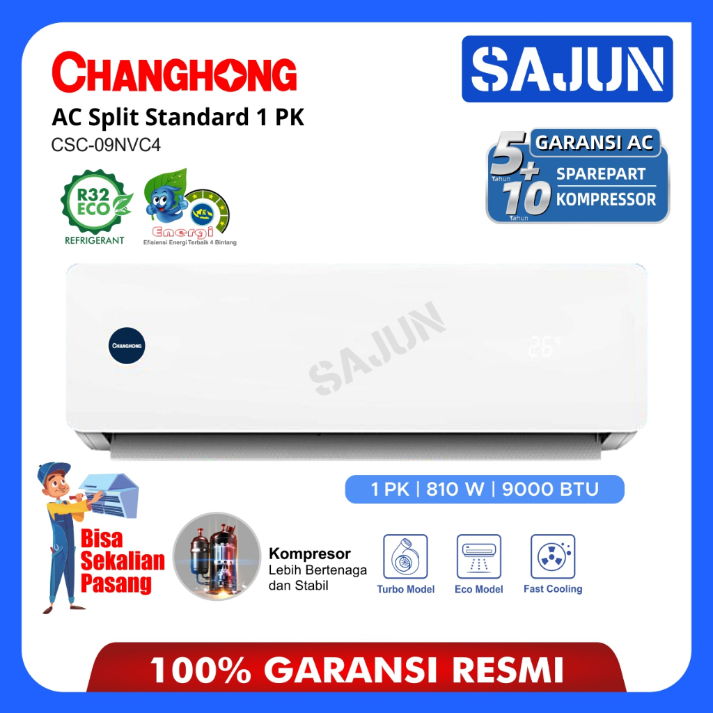 Jual Changhong AC Split 1 PK CSC-09NVC4 Air Conditioner 1PK Gold Fin R32 CSC09NVC4 | Shopee ...