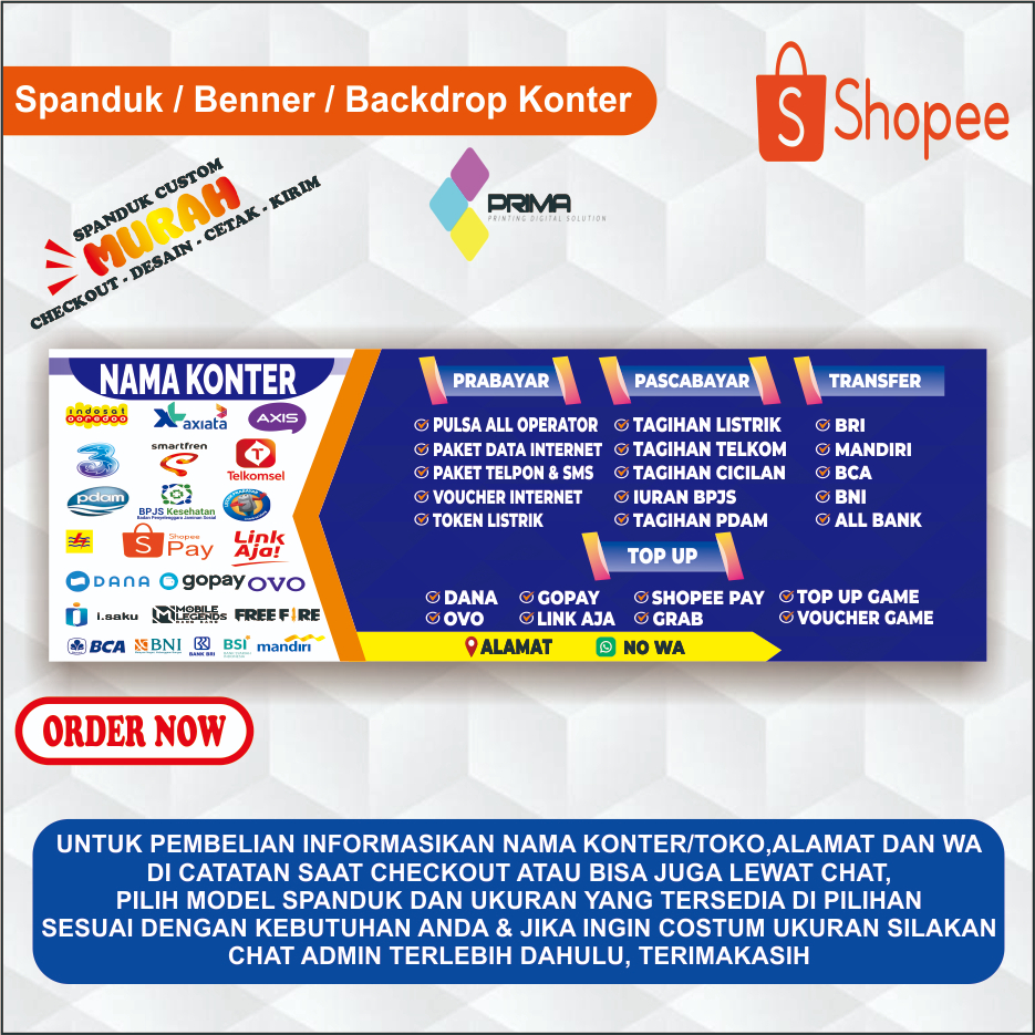 Jual BANNER SPANDUK KONTER PULSA CUSTOM/HIASAN KONTER PULSA/PERLENGKAPAN KONTER PULSA/BIG SIZE ...