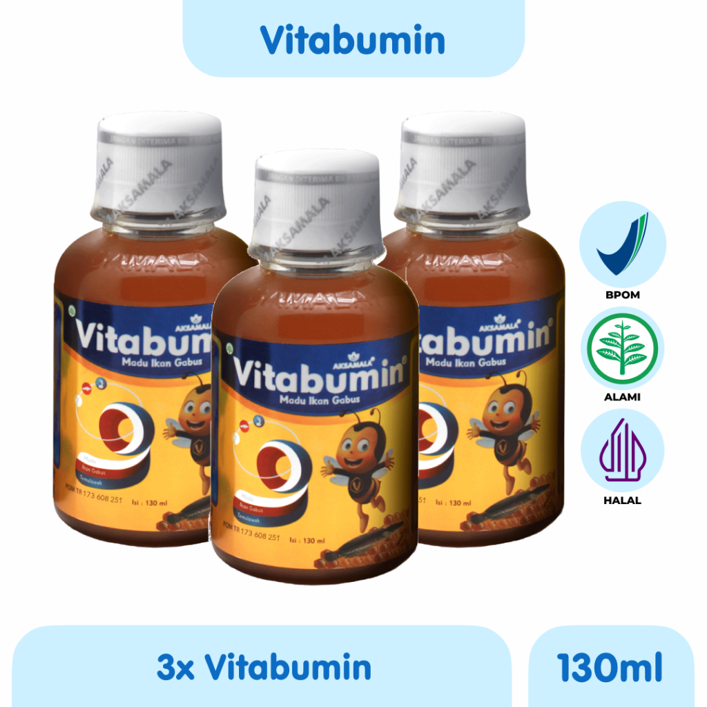Jual Vitabumin 130ml - 3pcs Madu Ikan Gabus Naik BB, Anti GTM, Daya Tahan Tubuh Anak - Vitamin ...