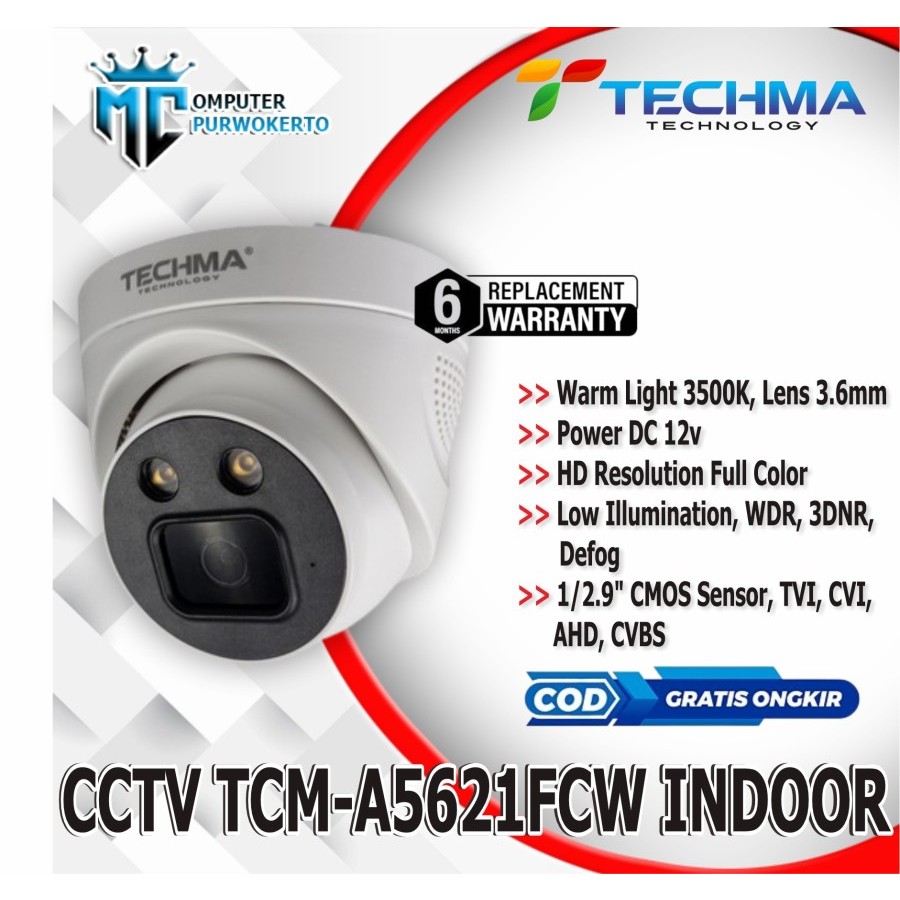 Jual Kamera CCTV TCM-A5621FCW Indoor 2MP Full Color Techma | Shopee ...