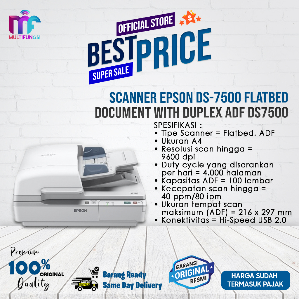 Jual Scanner EPSON DS-7500 Flatbed Document with Duplex ADF DS7500 ...