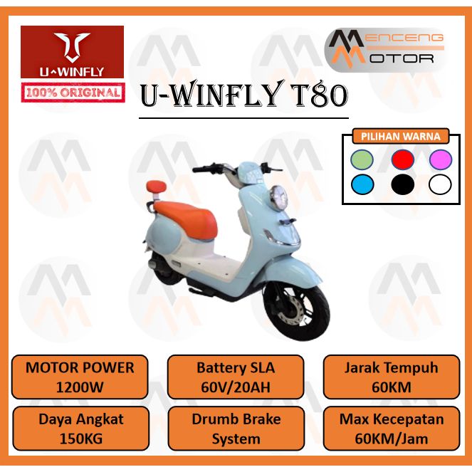 Jual UWINFLY T80 Motor Listrik motor power 1200watt 60V/20AH TERBARU ...