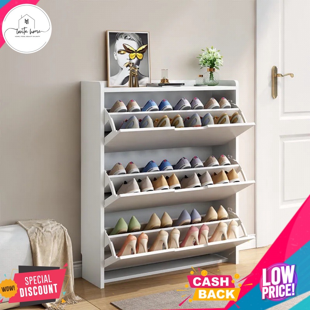 Jual Rak Sepatu Estetik Minimalis Kayu Kapasitas Besar / Rak Sepatu ...