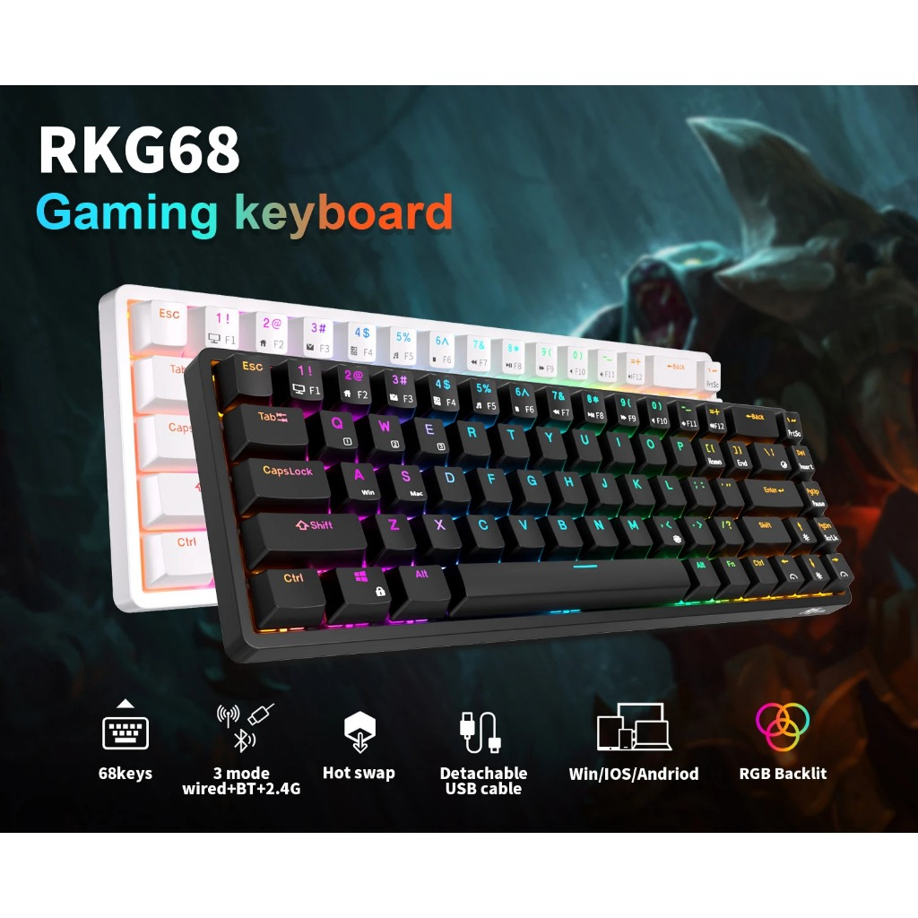 Jual Royal Kludge RK G68 Wireless Mechanical Gaming Keyboard RK837 RGB ...