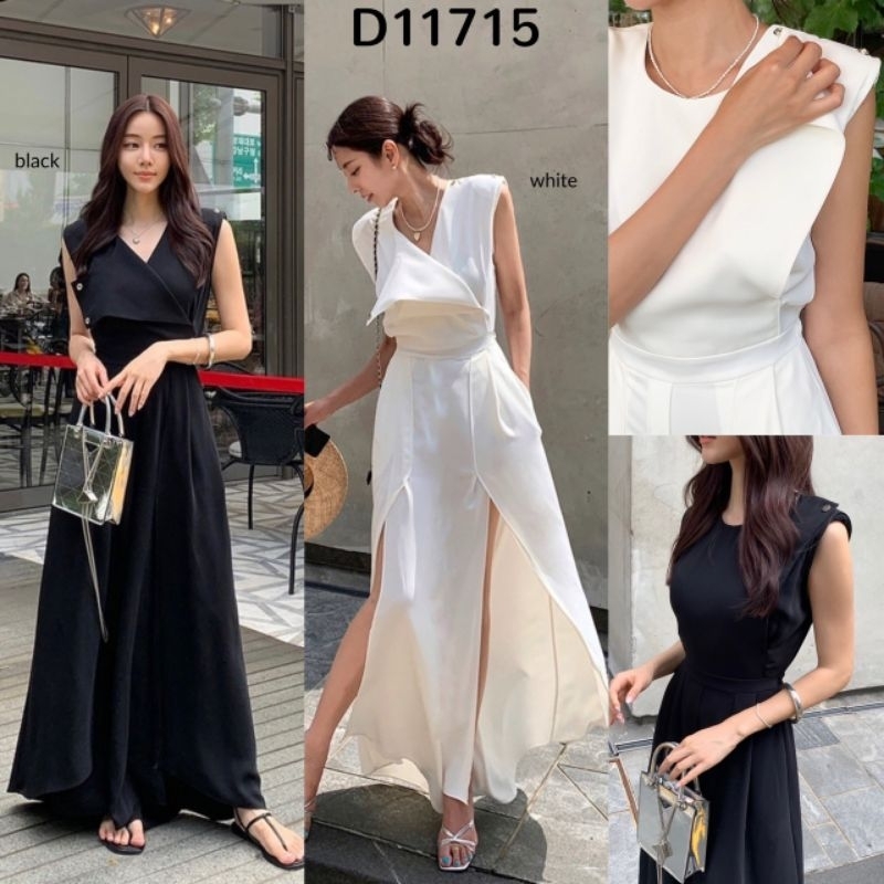 Jual Shoulder Pad Slit Front Maxi Dress D11715 | Shopee Indonesia