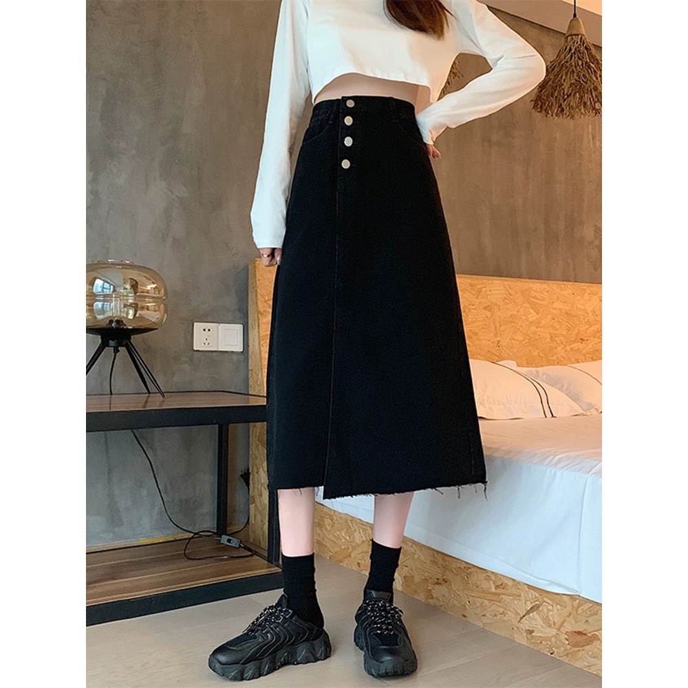 Jual Korea Rok Denim Rawis Highwaist Rok Jeans Wanita Biru Kasual Rok A ...