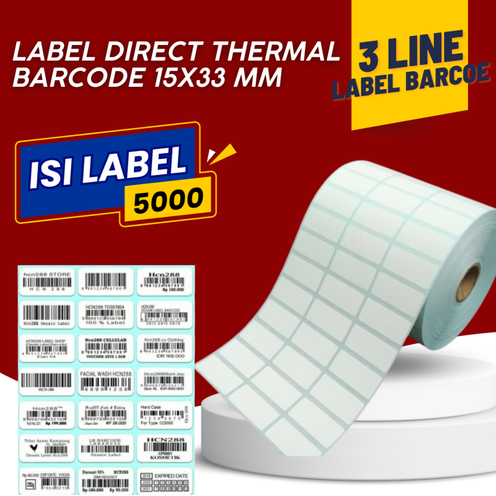 Jual Label Barcode Direct Thermal 3 Line Ukuran 33x15mm [5000 PCS ...
