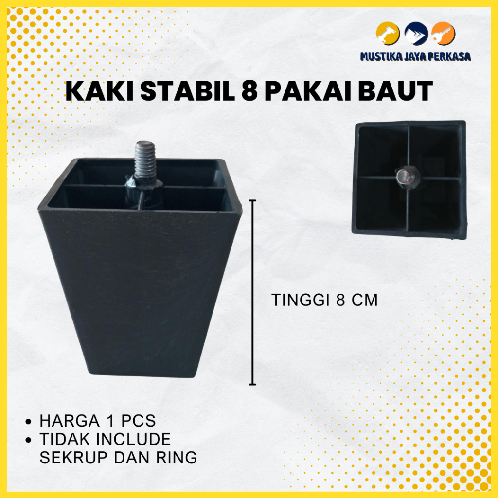 Jual Kaki Sofa Spring Bed Kotak Stabil 8 Cm Hitam Plastik Pakai Baut ...