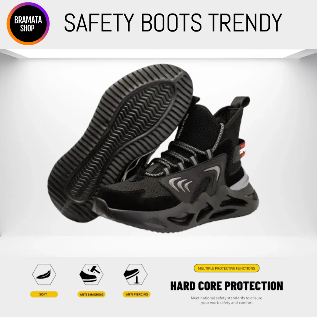 Jual Sepatu Safety Pria Safety Shoes Cowok Sepatu Boots Hitam Ringan ...