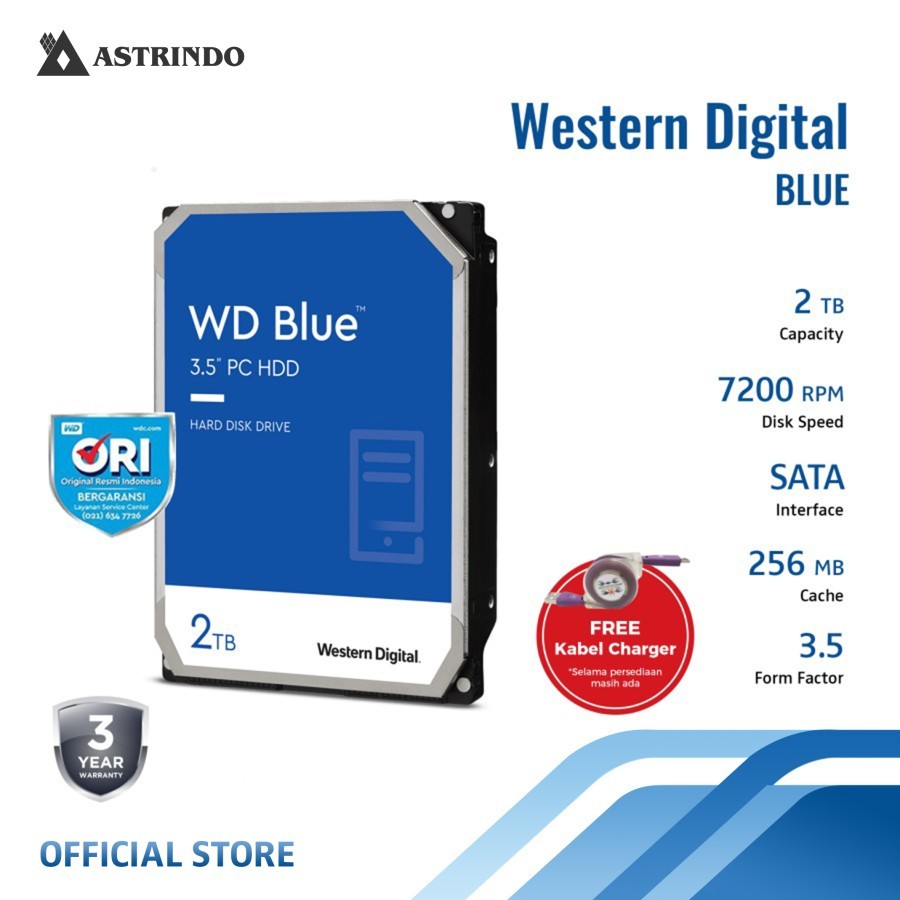 Jual WD HDD Blue 2TB Hard Disk Drive Internal SATA 3.5" Inch for PC ...