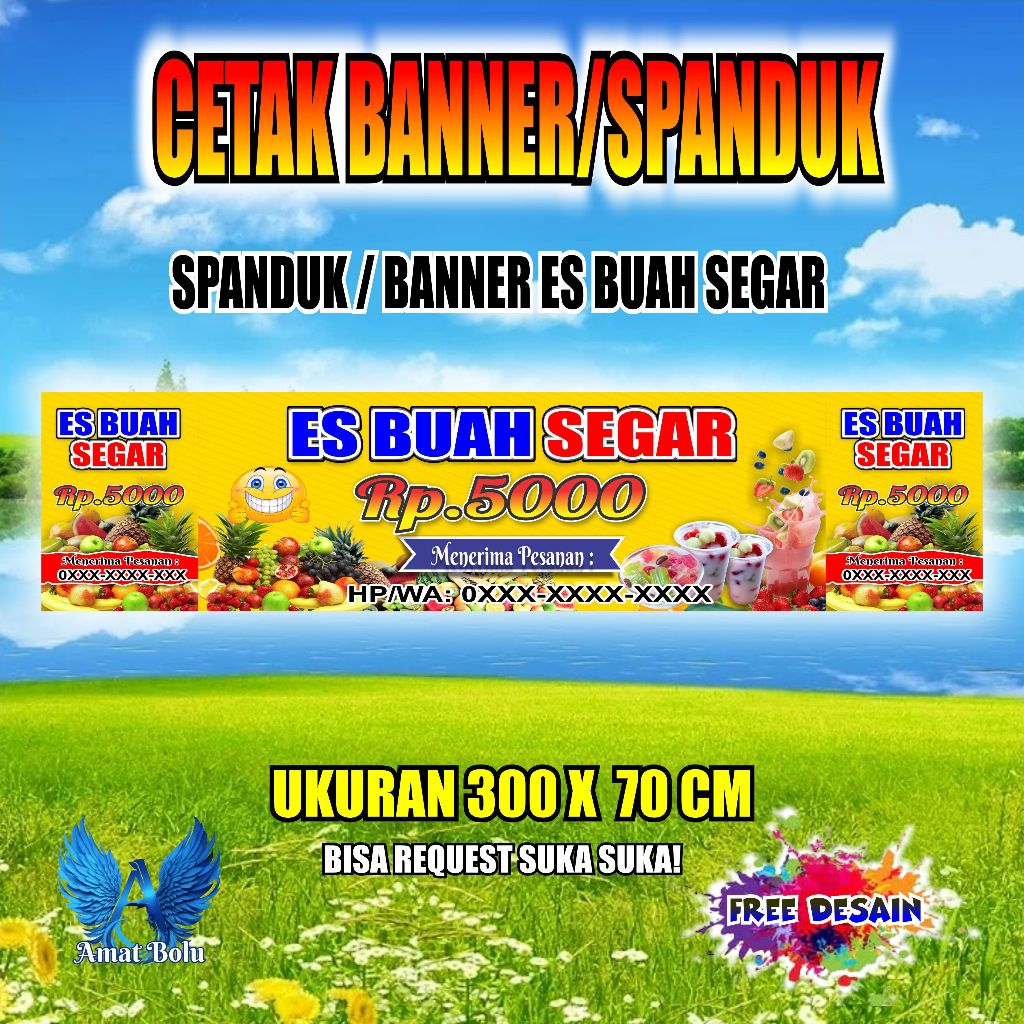 Jual Cetak Banner Cetak Spanduk Es Buah Segar Rp.5000 Ukuran 300X70 Cm ...