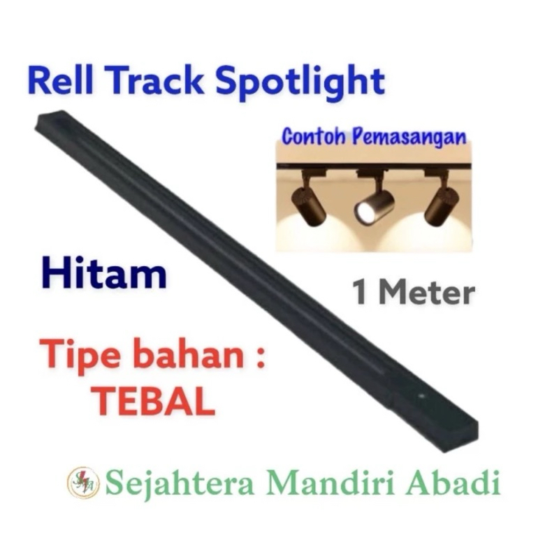 Jual Rell Lampu Track Light 1 Meter TEBAL Hitam Rel Rail Traco Hitam ...