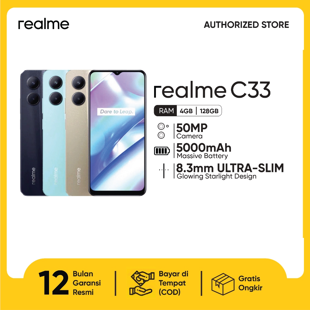 Jual Realme C33 4+128 GB (50MP AI Camera | 8.3mm Ultra Slim | 5000mAh ...