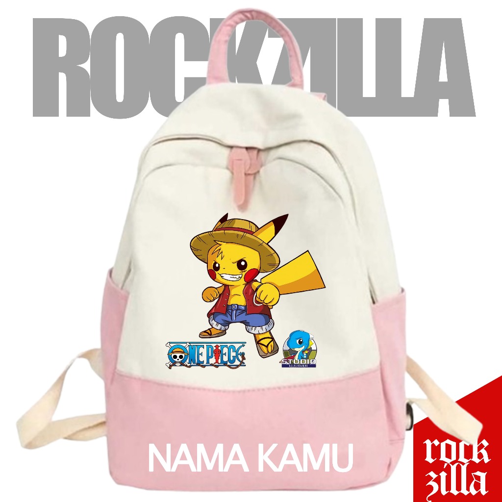 Jual TAS ANAK KEREN ANIME POKEMON PIKACHU ONE PIECE FREE NAMA | Shopee ...