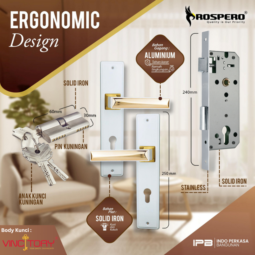 Jual PROSPERO Handle Pintu Modern Gaya Eropa Elegant White Gold Ukuran ...