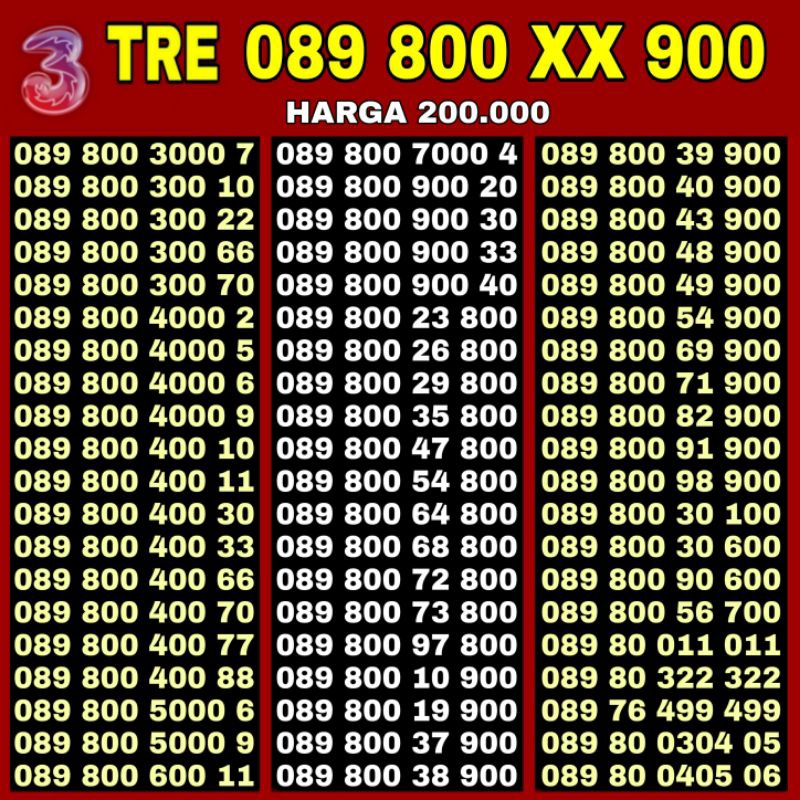 Jual Nomor Cantik Three 4G Kartu Perdana Tri Three 3 Murah | Shopee ...
