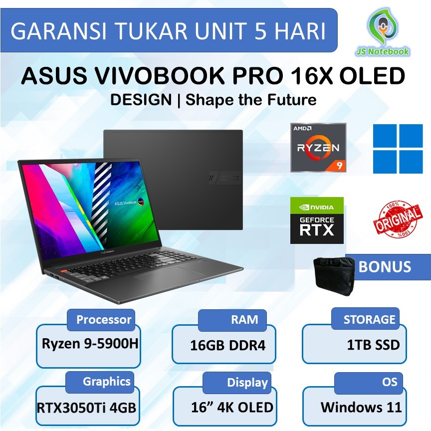 Jual Asus Vivobook Pro 16 OLED M7600(913) Ryzen 9-5900HX / RTX3050Ti ...