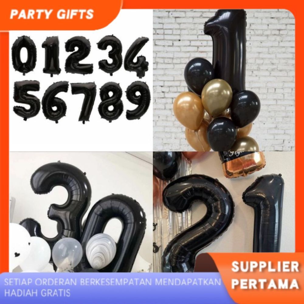 Jual Balon Foil Angka 0-9 Warna Hitam 80 cm 32 Inch Balon Angka Jumbo ...