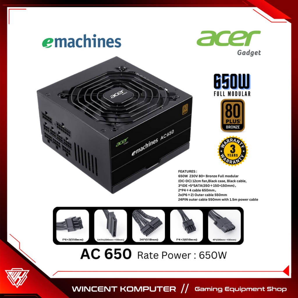 Jual Power Supply 650 Watt / PSU Gaming 650W 80+ Plus Bronze eMachines ...