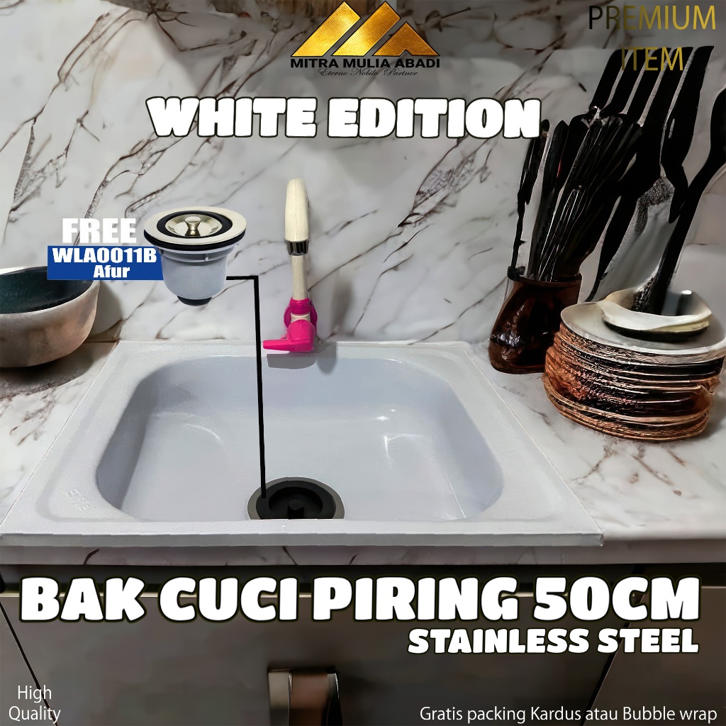 Jual Bak Cuci Piring Putih Stainless Steel 50cm Fullset / Bak Cuci ...