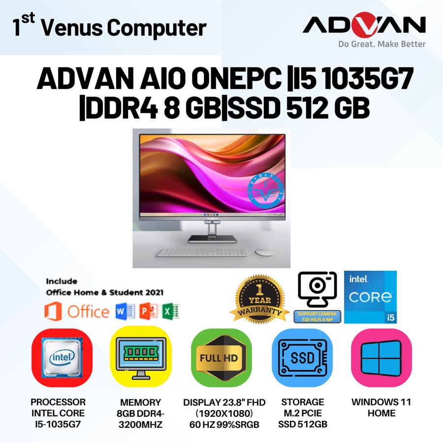 Jual Advan OnePC All In One PC Intel i5 1035G7 8GB 512GB SSD Windows 11 ...