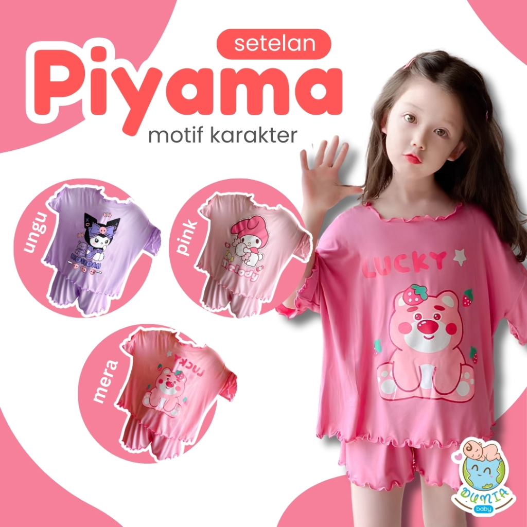 Jual DUNIABABY 1-9 Tahun Piyama Melomi 3 Warna Anak Perempuan Motif ...