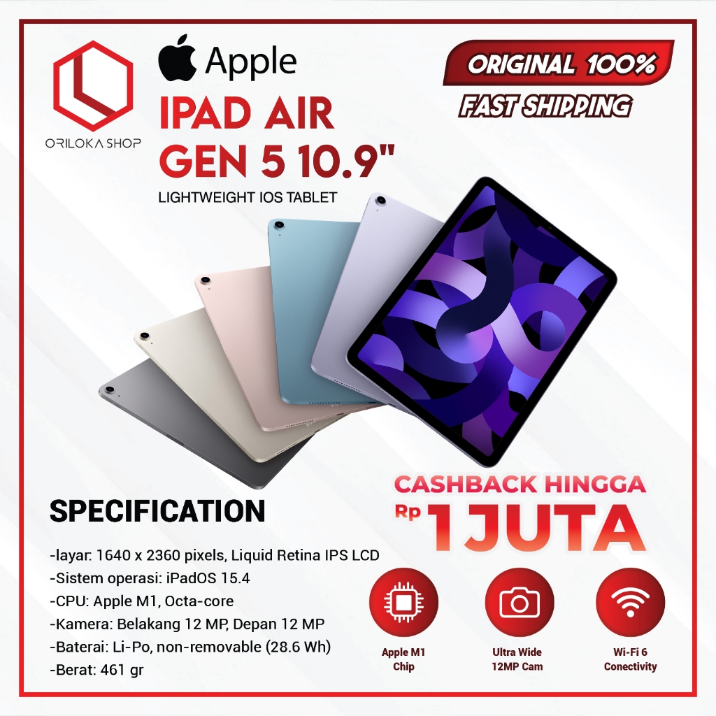 Jual Apple® iPad Air (Gen 5) 10,9 inci 256GB 64GB Garansi Resmi ...