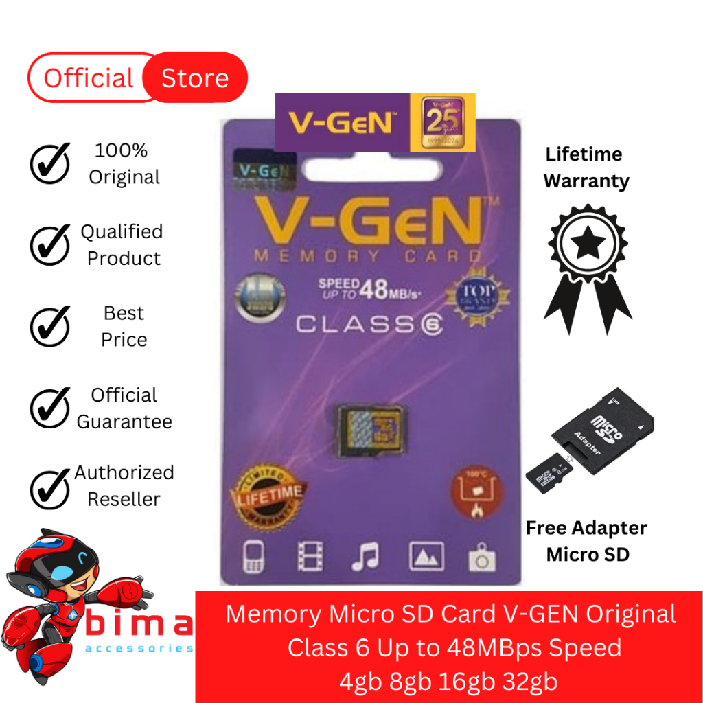 Jual Memory Card VGEN Micro SD Card V-GEN Original 16GB Class6 FREE ...